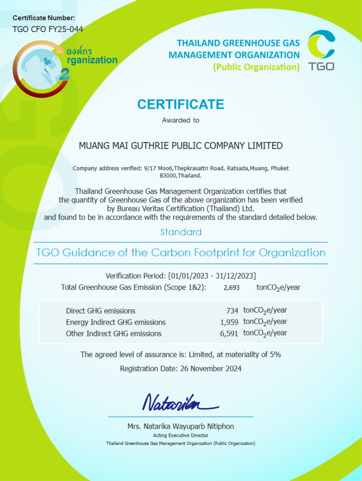 CERTIFICATE | Muang Mai Guthrie PCL