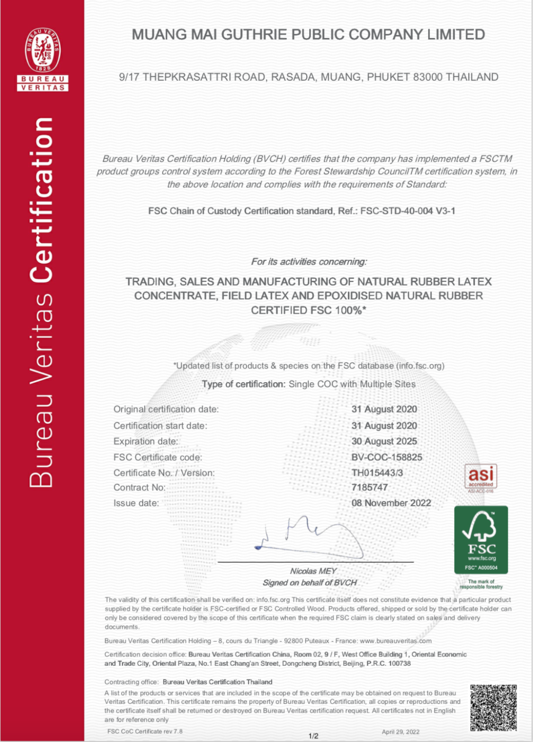 CERTIFICATE | Muang Mai Guthrie PCL